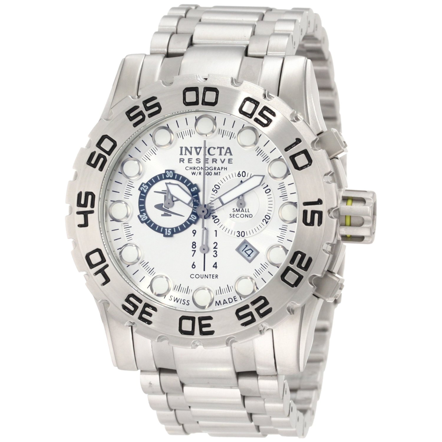 Invicta Reserve Silver Dial Chronograph Stainless Steel Men's Watch ...