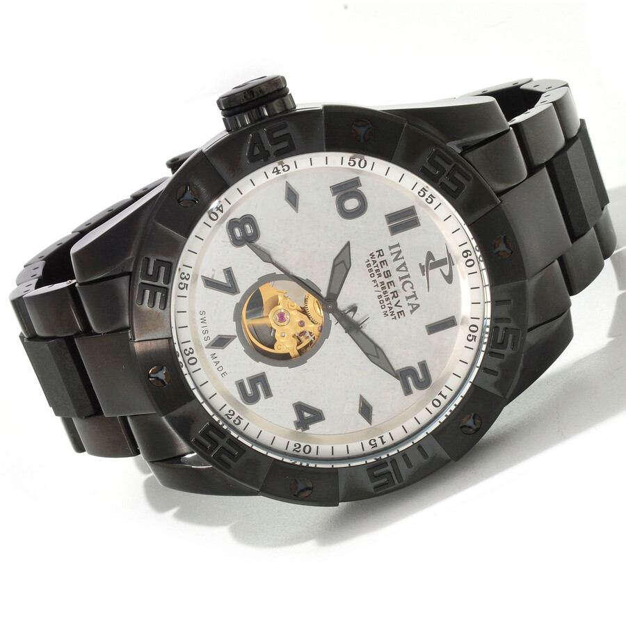Invicta Reserve Silver Meteorite Dial Black-tone Stainess Steel Men's ...
