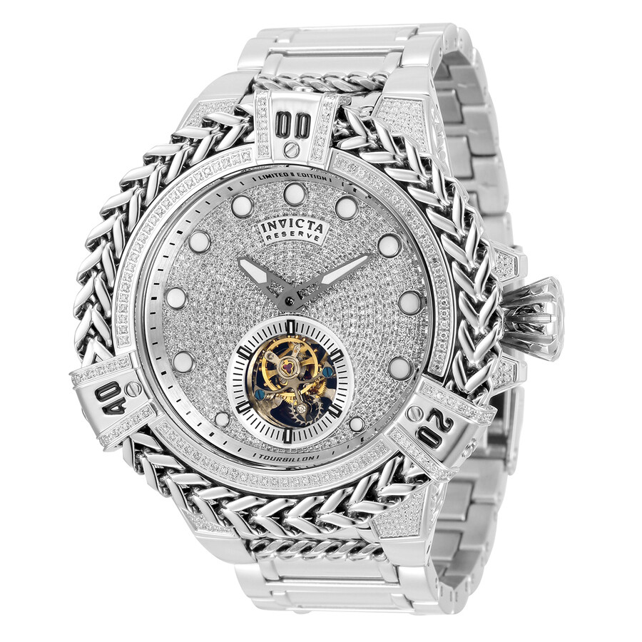 Invicta Reserve Tourbillon Hand Wind Diamond Silver Dial Men's Watch ...