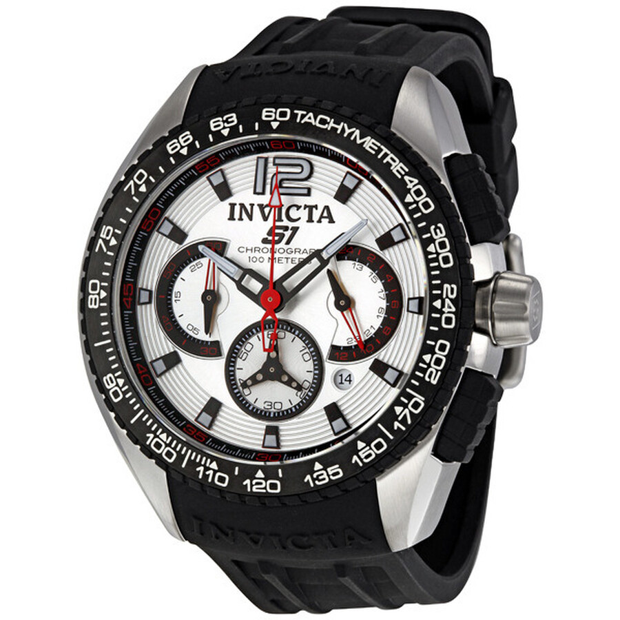 Invicta S1 Racing Chronograph Silver Dial Black Rubber Men's Watch 1454 ...