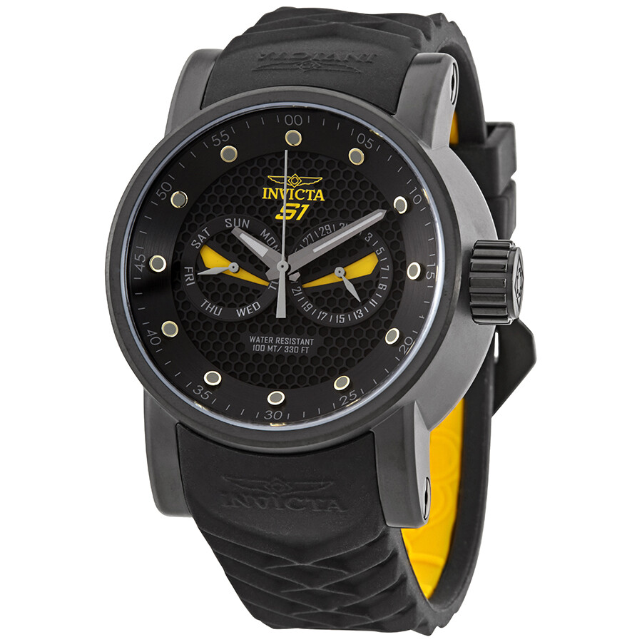 Invicta S1 Rally Black Dial Yellow Accent Black Rubber Men's Watch ...