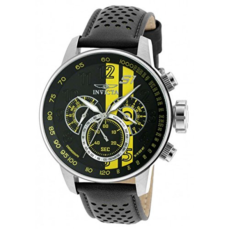 Invicta S1 Rally Black (Yellow Accented) Dial Black Leather Men's Watch ...