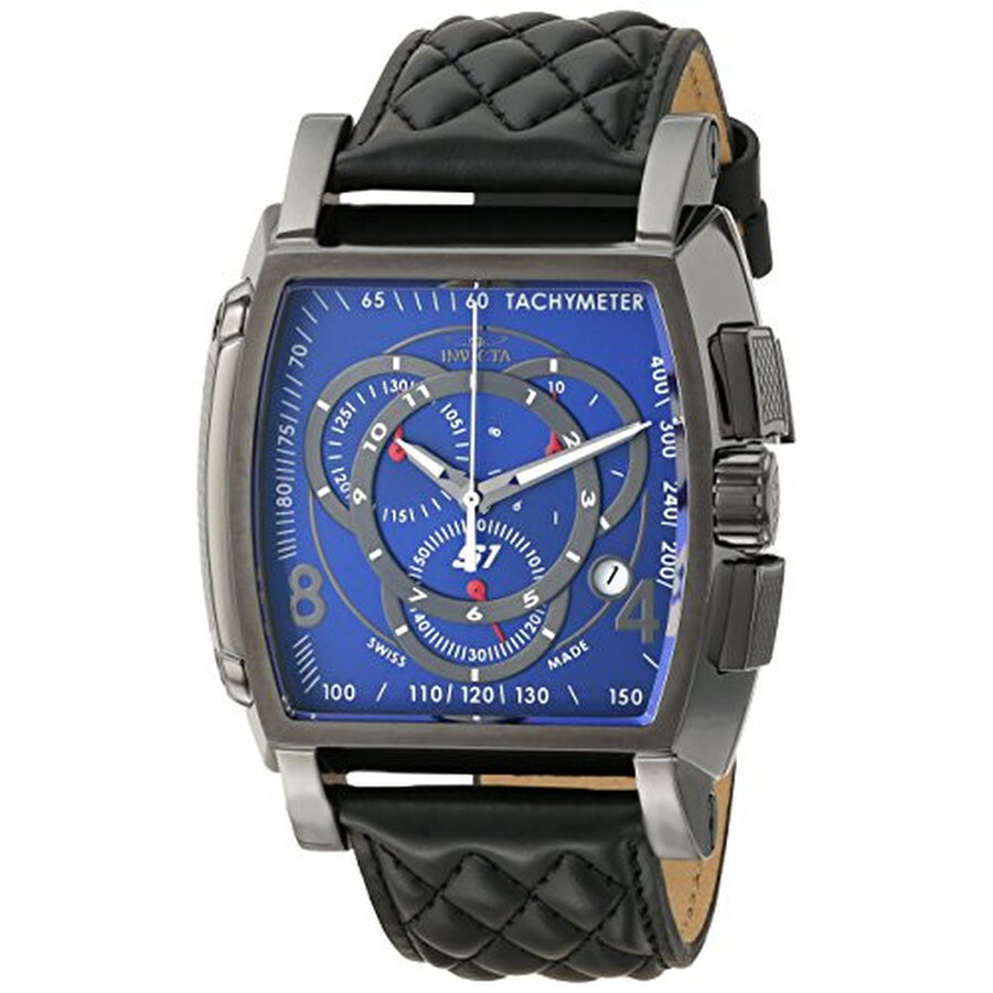 Invicta S1 Rally Chronograph Blue Dial Black Leather Men's Watch 15793 ...