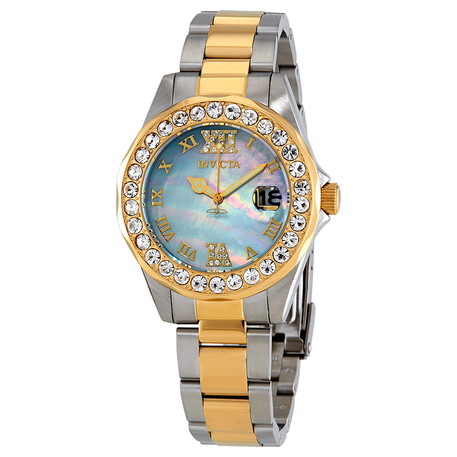 Invicta Sea Base Crystal Blue Mother of Pearl Dial Two-Tone Ladies ...