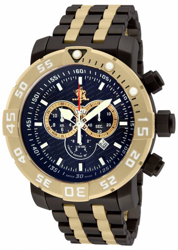 Invicta Sea Base Chronograph Black Dial Two-tone (Black and Gold-plated ...