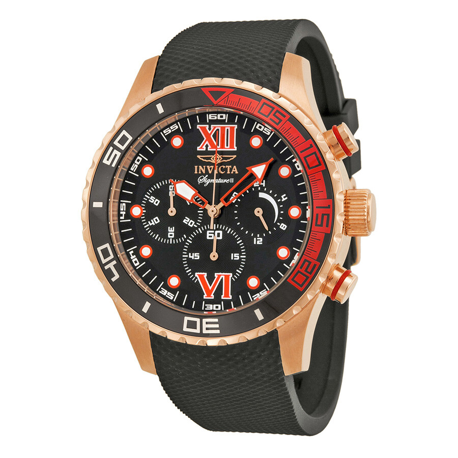 Invicta Signature II Chronograh Black Dial Black Polyurethane Men's ...