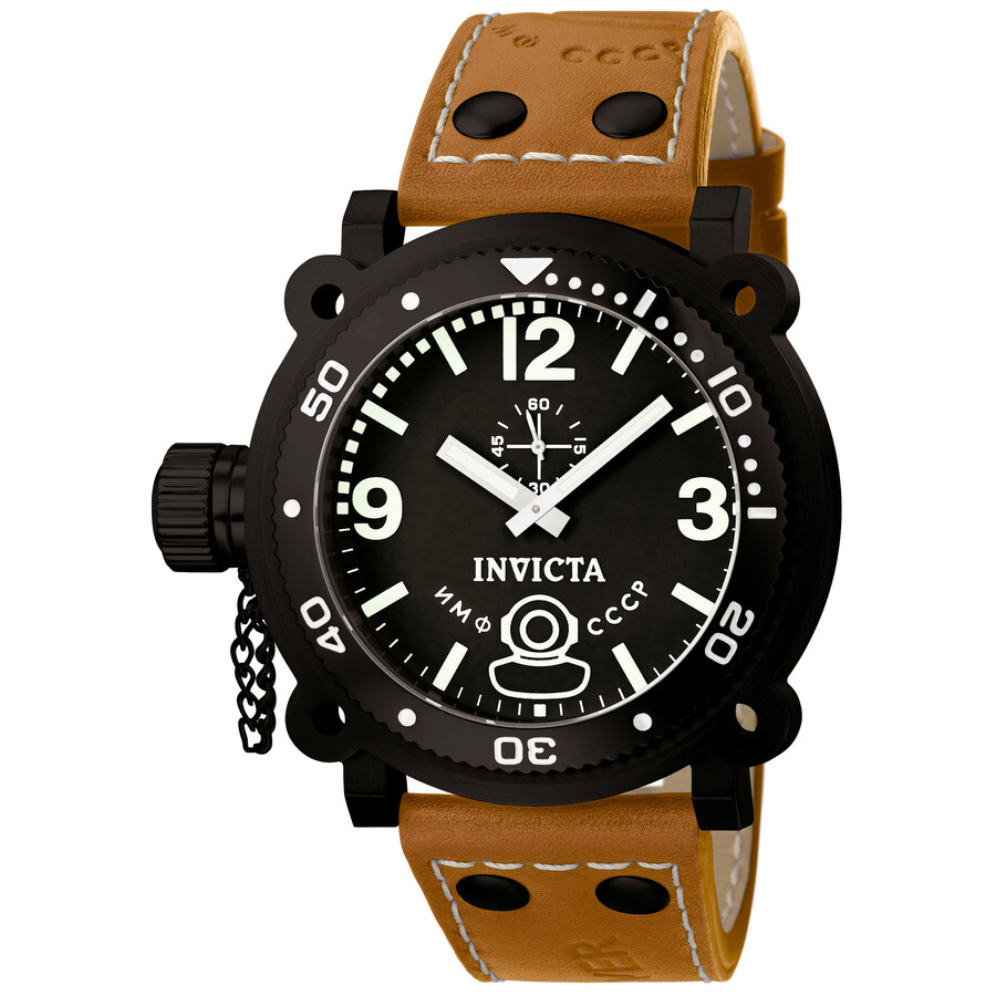 Invicta Signature Lefty Russian Diver Black Dial Brown Leather Men's ...