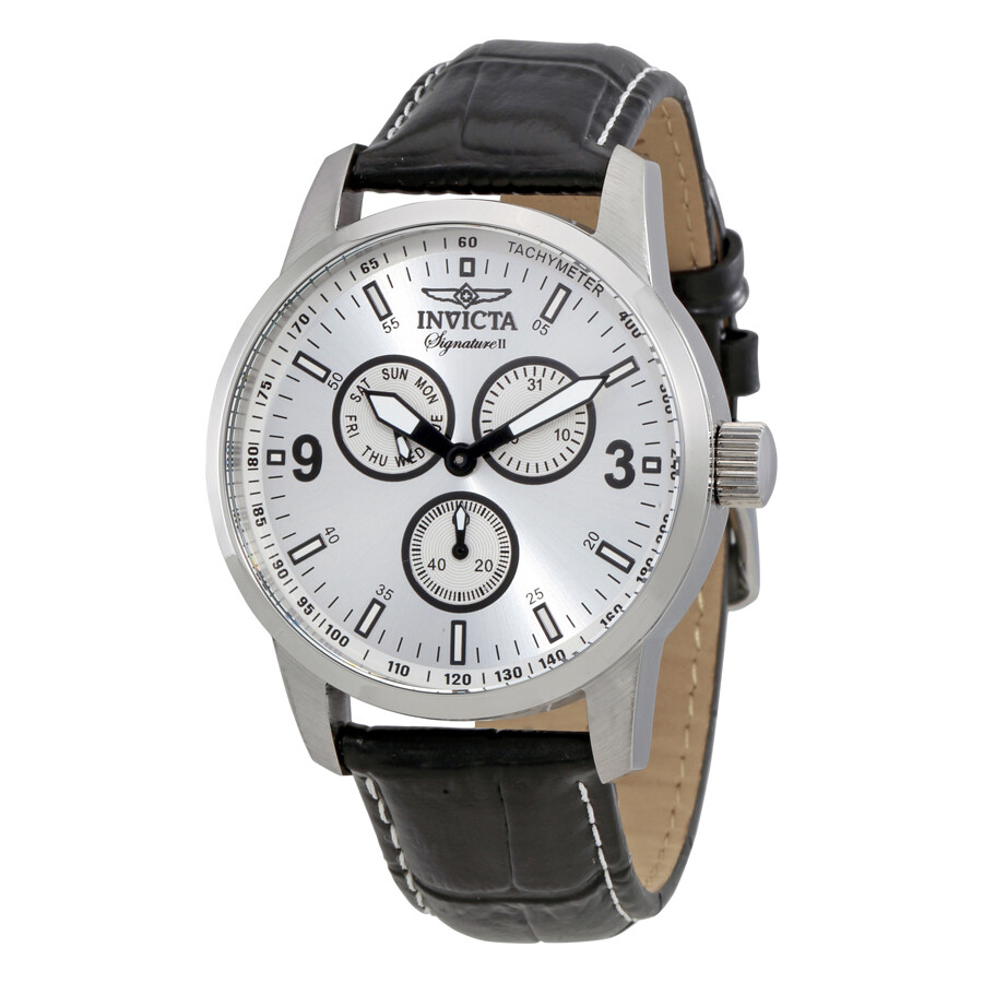 Invicta Signature Date Day Silver Dial Black Leather Men's Watch 7021 ...