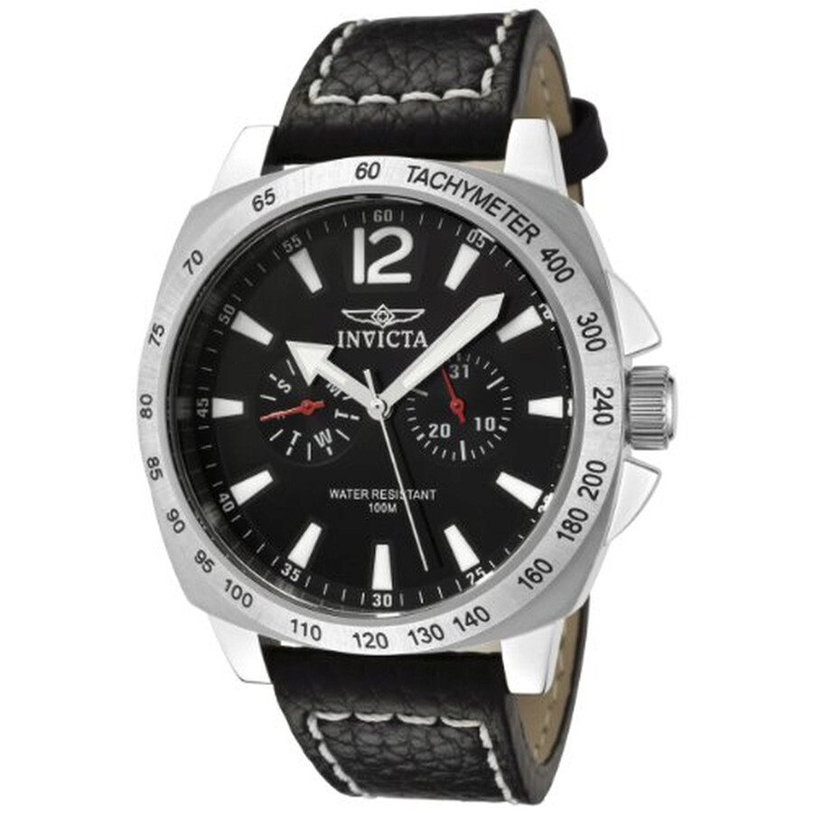 Invicta Specialty Black Dial Black Leather Multifuntion Men's Watch ...