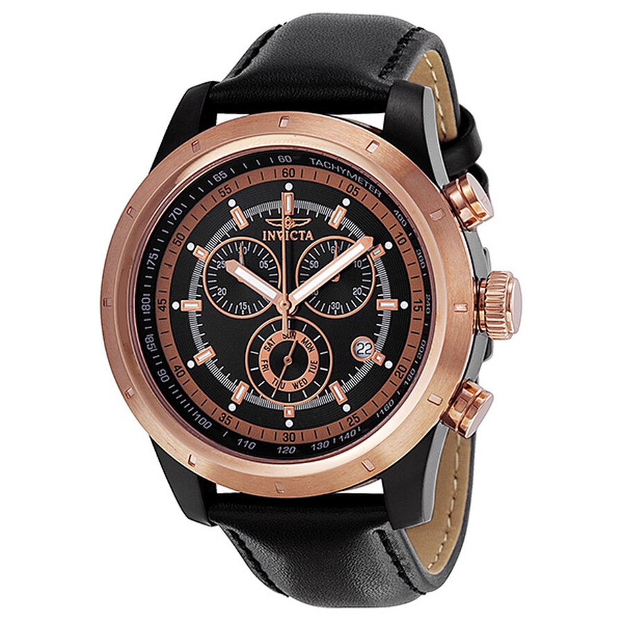 Invicta Specialty Chronograph Black Dial Rose Gold-Tone Stainless Steel ...