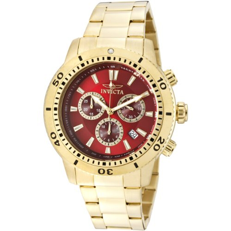 Invicta Specialty Classic Chronograph Burgundy Dial Gold-Plated Men's ...