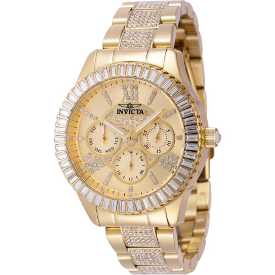 Invicta Specialty GMT Quartz Crystal Gold Dial Unisex Watch 44243 ...