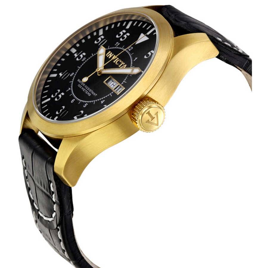 Invicta Specialty Outdoor Black Dial Stainless Steel Leather Men's ...