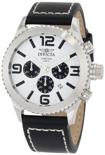 Invicta Specialty White Dial Black Leather Chronograph Men's Watch 1426 ...