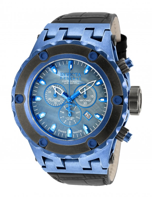 Invicta Subaqua Chronograph Blue Mother of Pearl Dial Black Leather Men ...