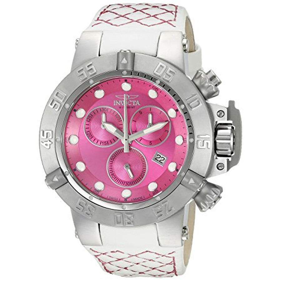 Invicta Subaqua Chronograph Hot Pink Dial White Leather Unisex Watch ...