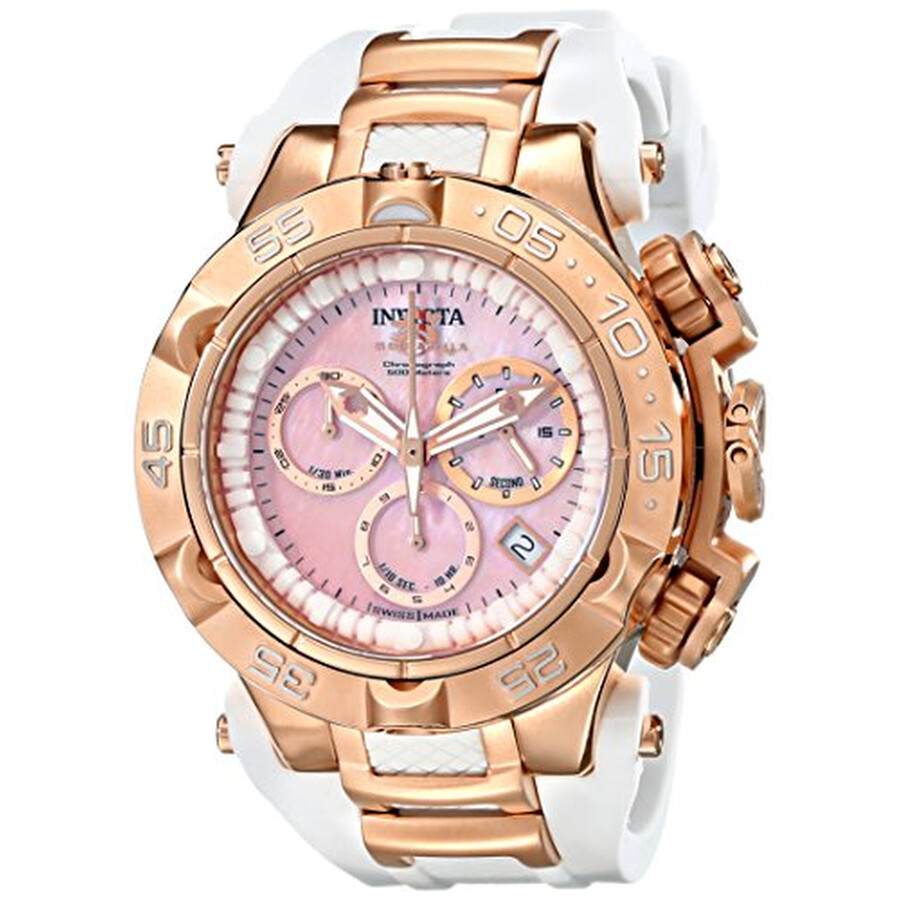 Invicta Subaqua Chronograph Pink Mother of Pearl Dial White Silicone ...