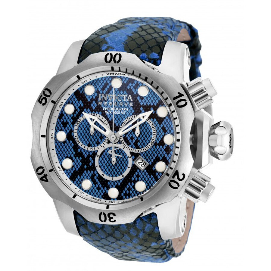 Invicta Venom Chronograph Black and Blue Dial Blue Leather Men's Watch ...