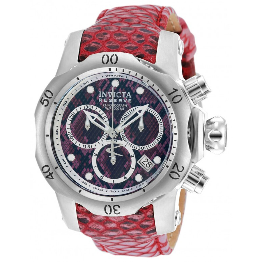 Invicta Venom Chronograph Black and Red Dial Red Leather Ladies Watch ...