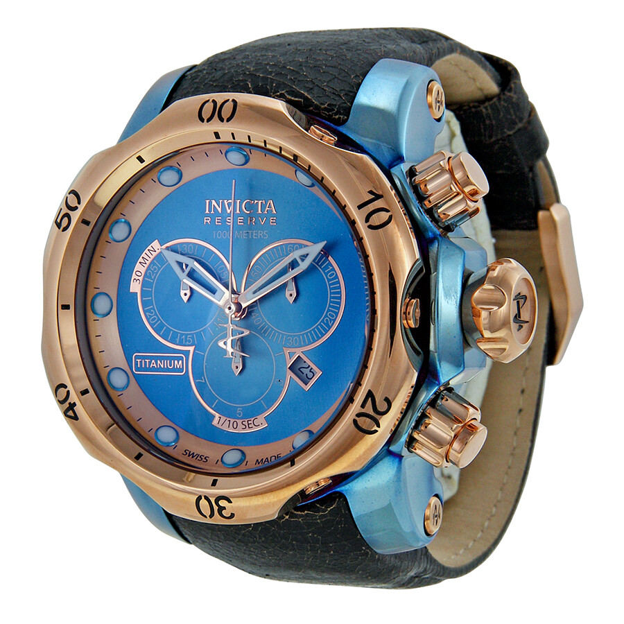 Invicta Venom Chronograph Titanium Dial Black Leather Men's Watch 15999 ...