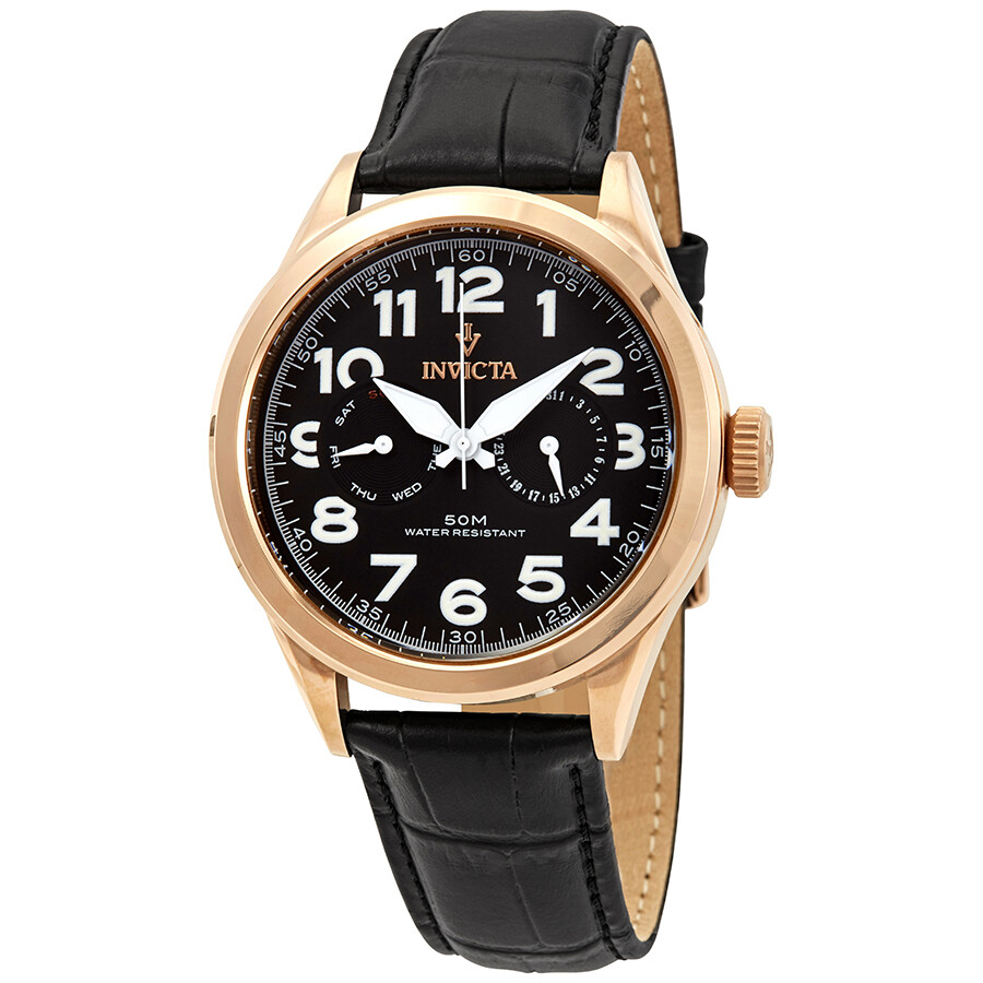 Invicta Vintage Black Dial Black Leather Men's Watch 11742 886678117420 ...