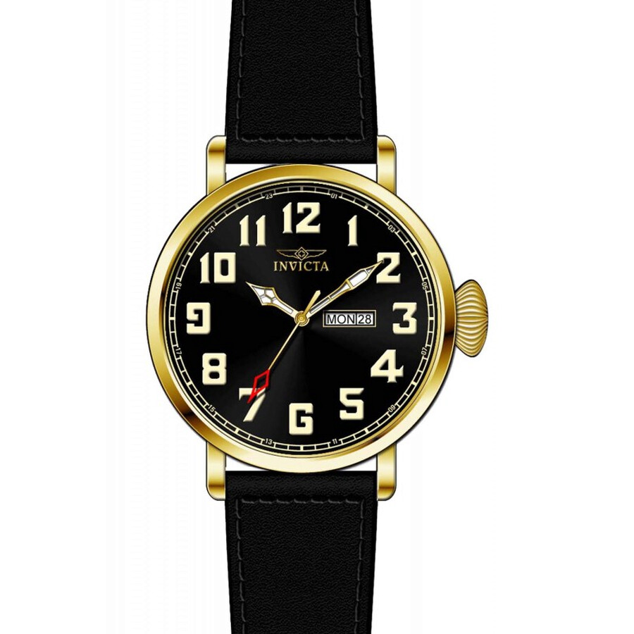 Invicta Vintage Black Dial Black Leather Men's Watch 18432 ...