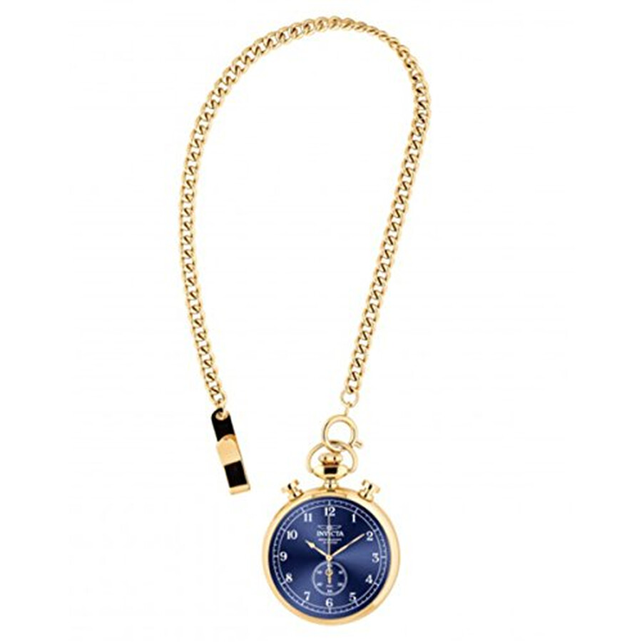 Invicta Vintage Blue Dial Gold-tone Pocket Watch with a Gold-tone Chain ...
