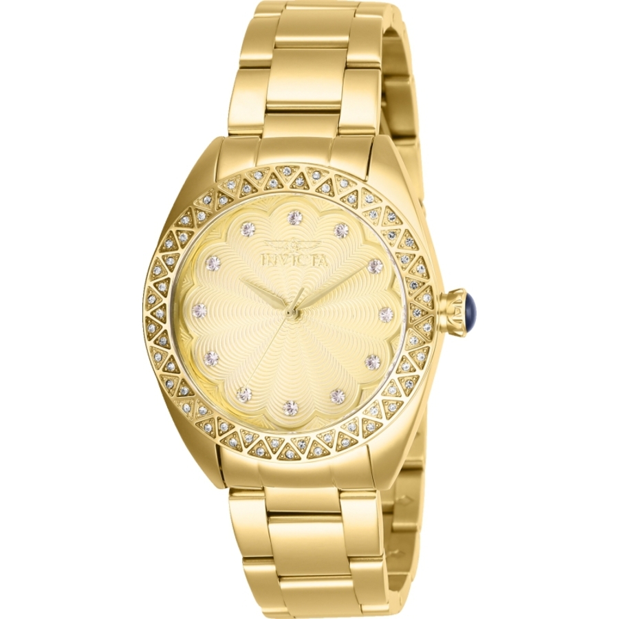 Invicta Wildflower Quartz Crystal Gold Dial Ladies Watch 28826 ...