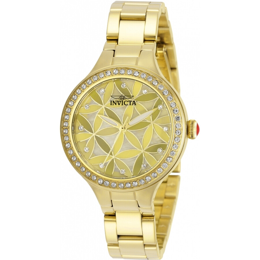 Invicta Wildflower Quartz Crystal Gold Dial Ladies Watch 30970 ...