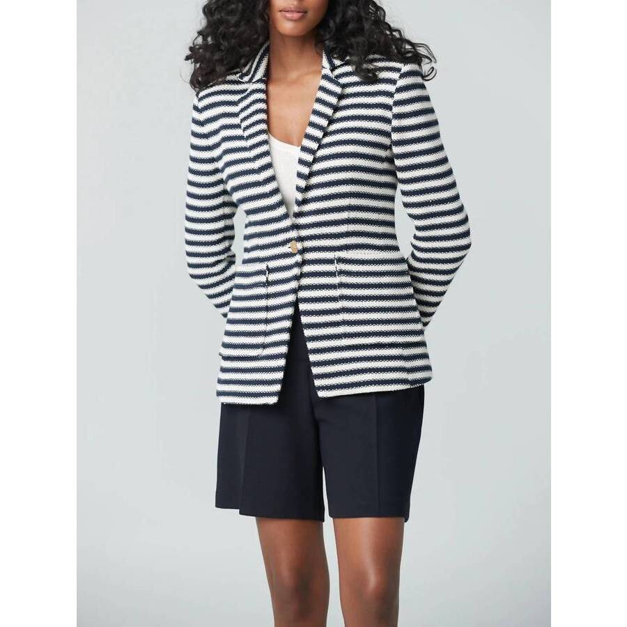 Iris Setlakwe Ladies Notch Collar Jacket Patch Pockets Navy White ...