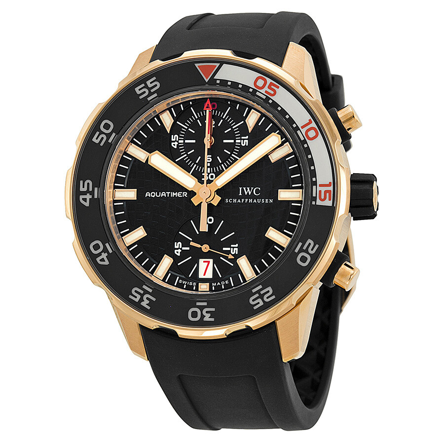 IWC Aquatimer Black Dial 18kt Rose Gold Black Rubber Men's Watch ...
