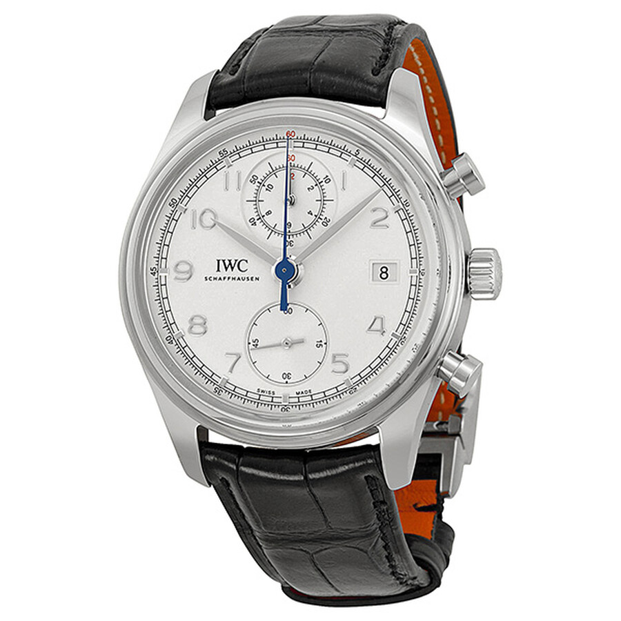 IWC Portuguese Classic Automatic Chronograph Silver Dial Black Leather ...