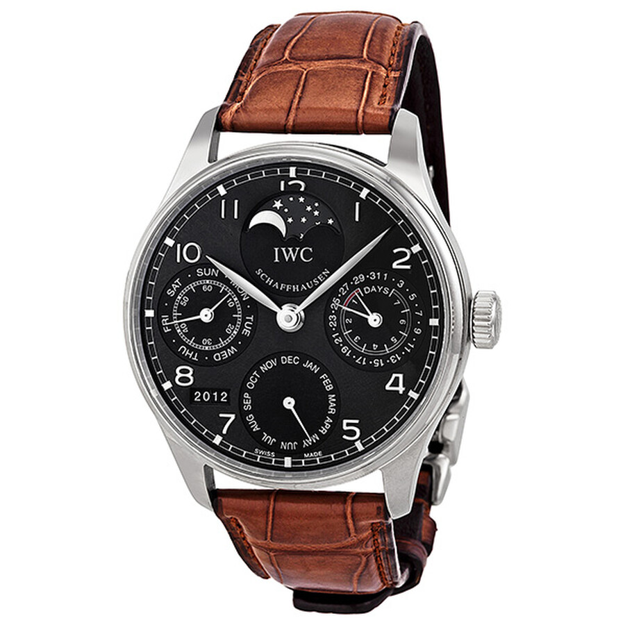 IWC Portuguese Perpetual Calendar 18kt White Gold Brown Men's Watch ...