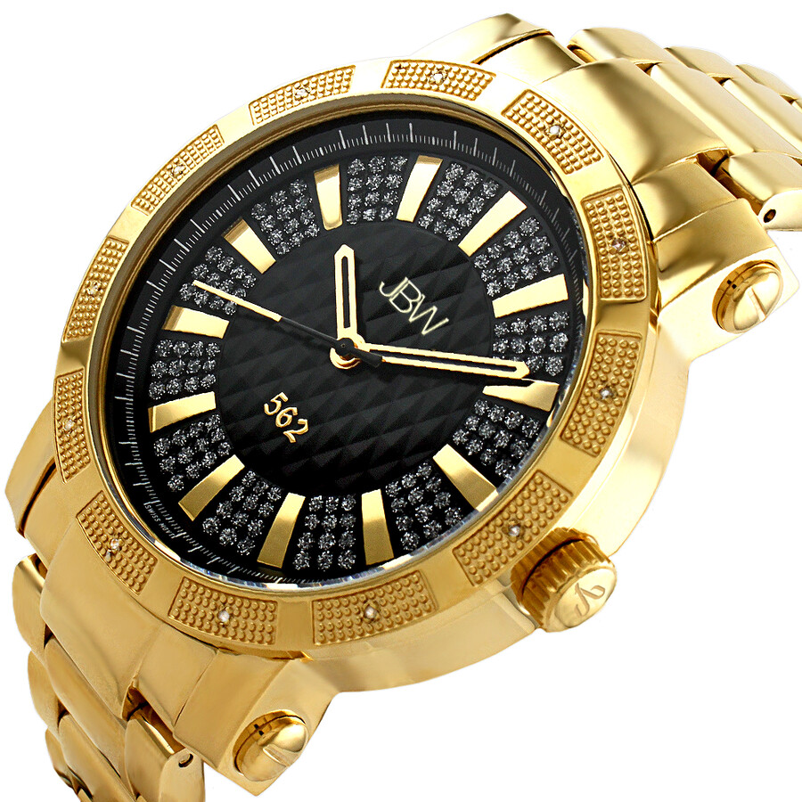 JBW 562 Black Crystal Dial Diamond Bezel Gold-tone Stainless Steel Men ...