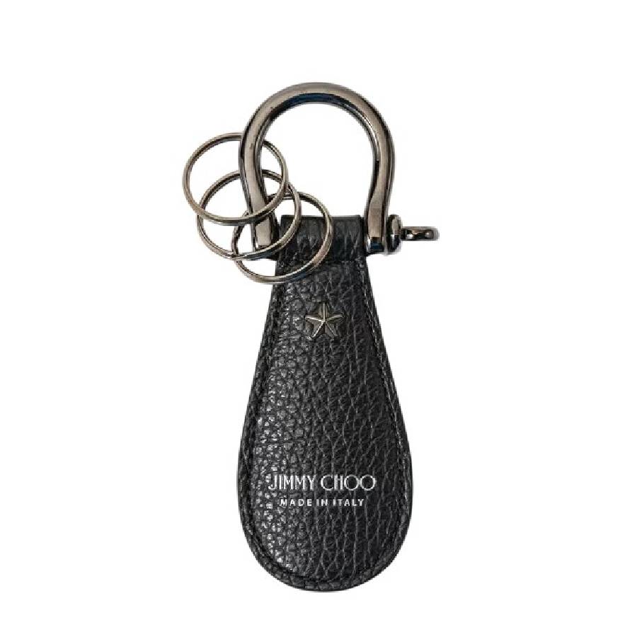 Jimmy Choo Logo-Print Leather Keychain WARREN GRC BLACK 190888967196 ...