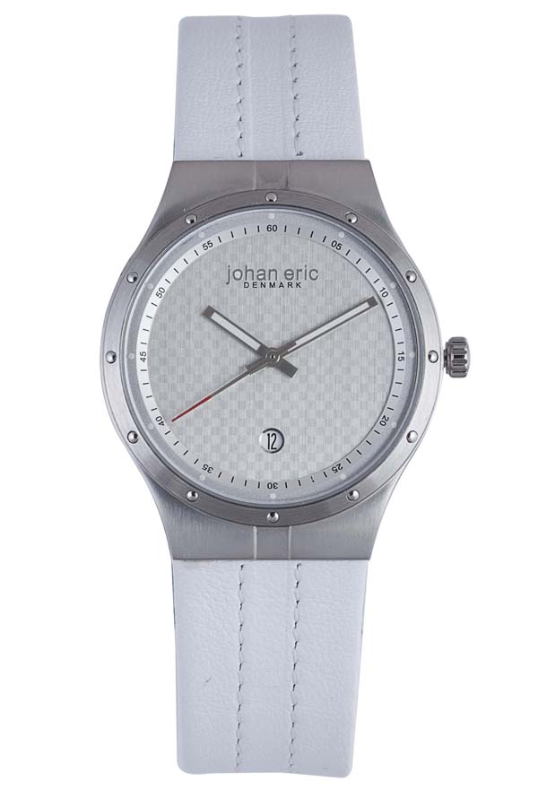 Johan Eric Skive Silver-tone Steel White Leather Date Watch JE3001-04 ...