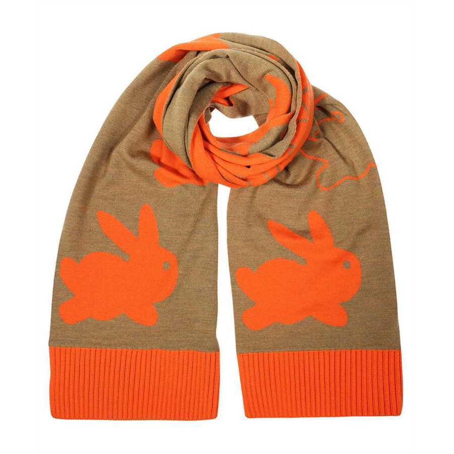 JW Anderson Ladies Orange / Camel Bunny Jacquard Scarf KW0937 YN0008 ...