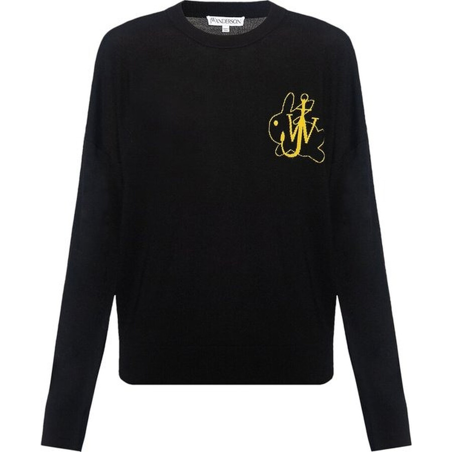 JW Anderson Men's Black Bunny-Motif Merino Jumper, Size Small KW0940 ...