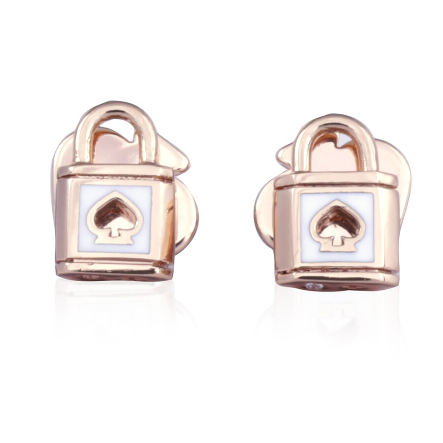 Kate Spade Ladies White Lock And Spade Enamel Studs K7593 WHT ...