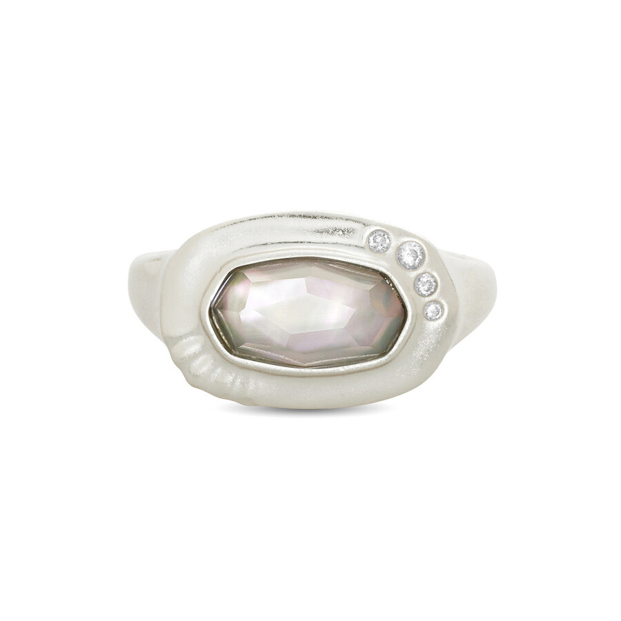 Kendra Scott Anna Rhodium Plated Brass and Mother Of Pearl Ring Sz 8 ...