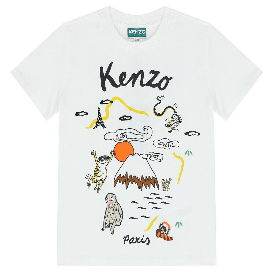 Kenzo Boys White Graphic-Print Cotton T-Shirt, Size 6 K25779-10P - Clothing - Jomashop