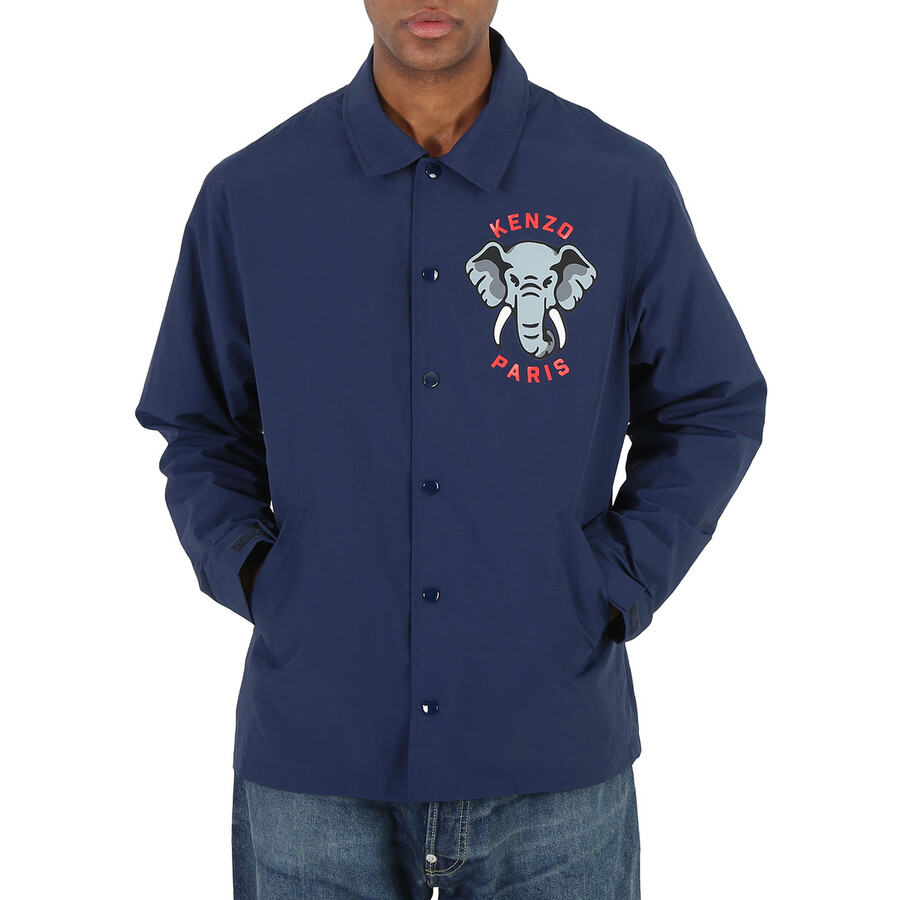 Kenzo Midnight Blue Nylon Elephant Coach Jacket, Size Large ...