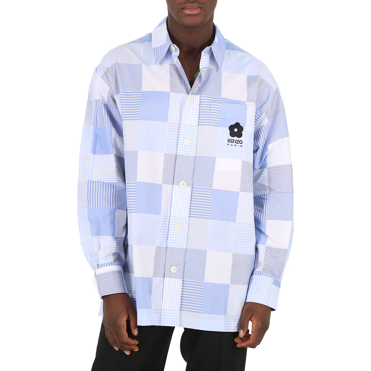 Kenzo Paris Light Blue Cotton Oversize Boke Flower Patchwork Shirt ...