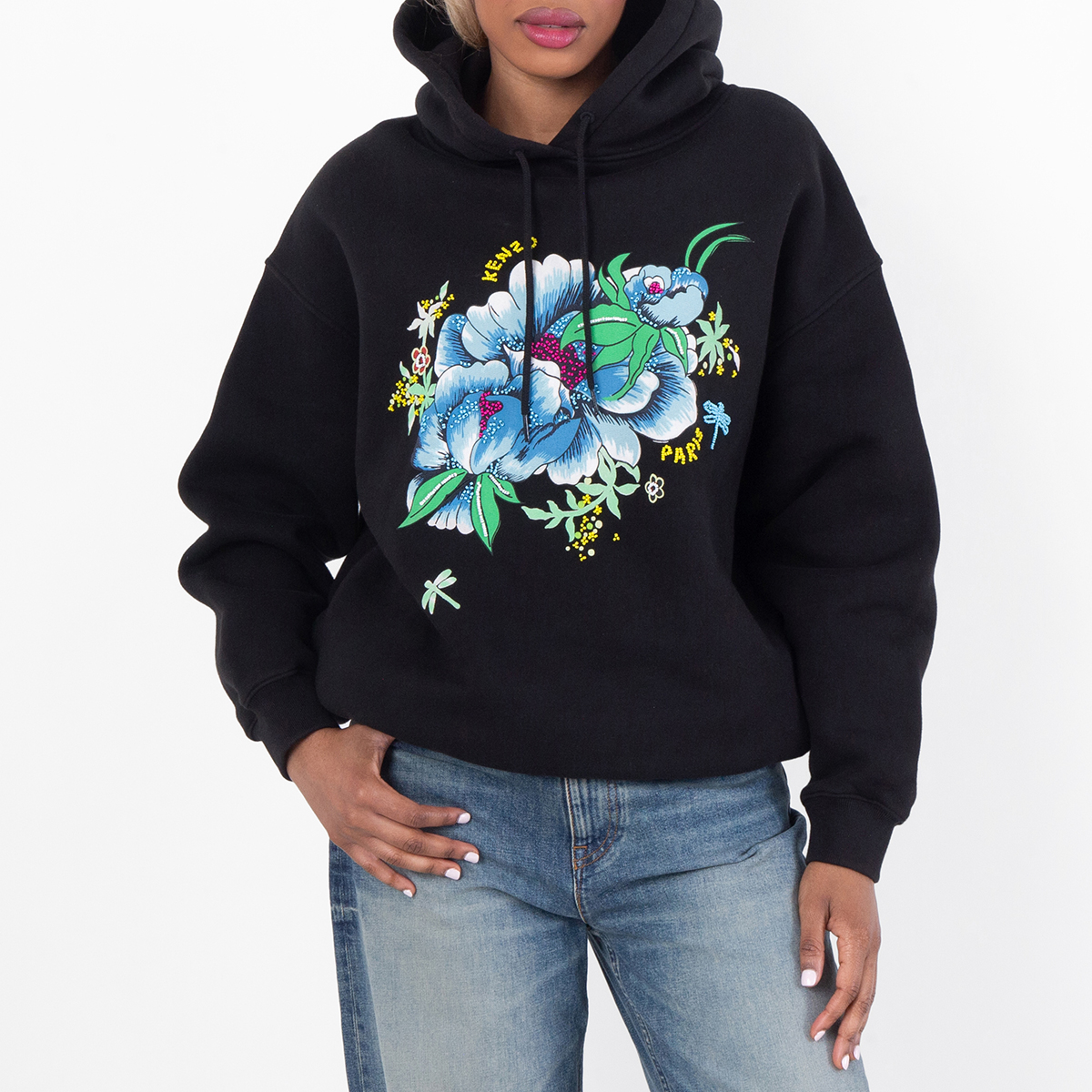 Kenzo Peonies Embroidered Oversized Cotton Hoodie, Size X-Large ...