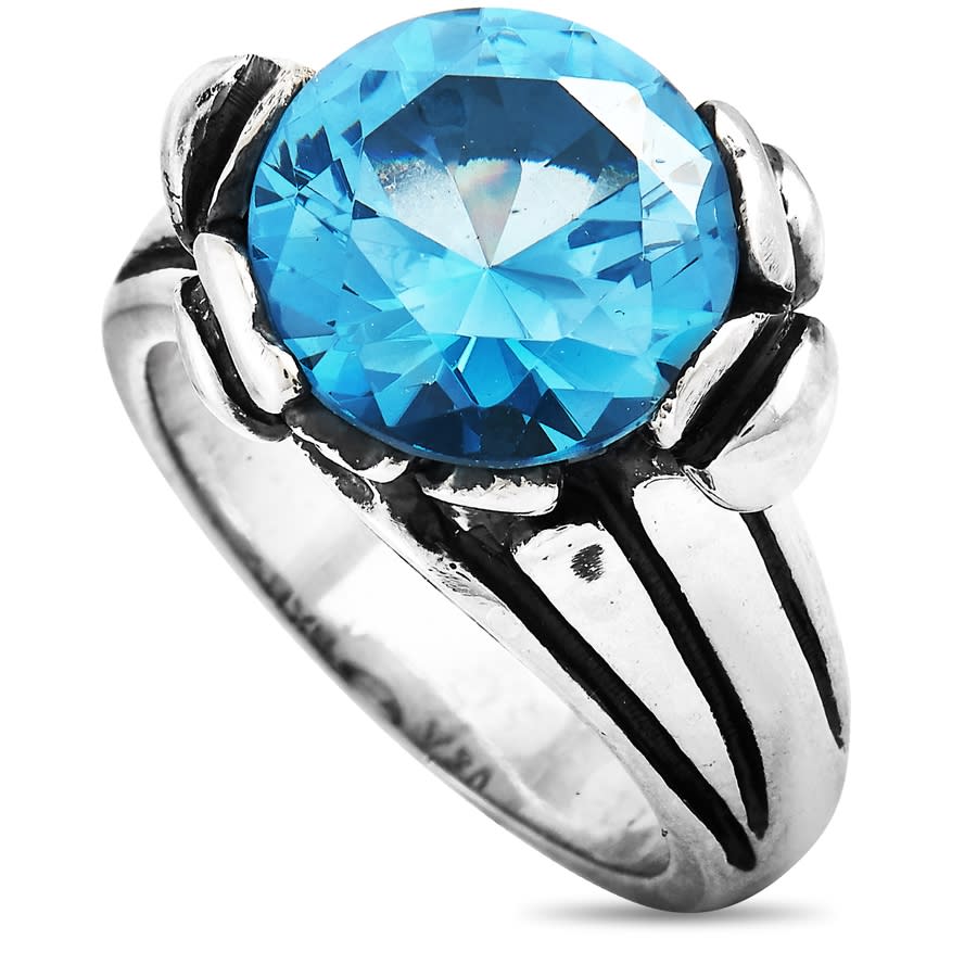 King Baby Silver and Blue Topaz Floral Pattern Ring K20-5932C-S-10 ...