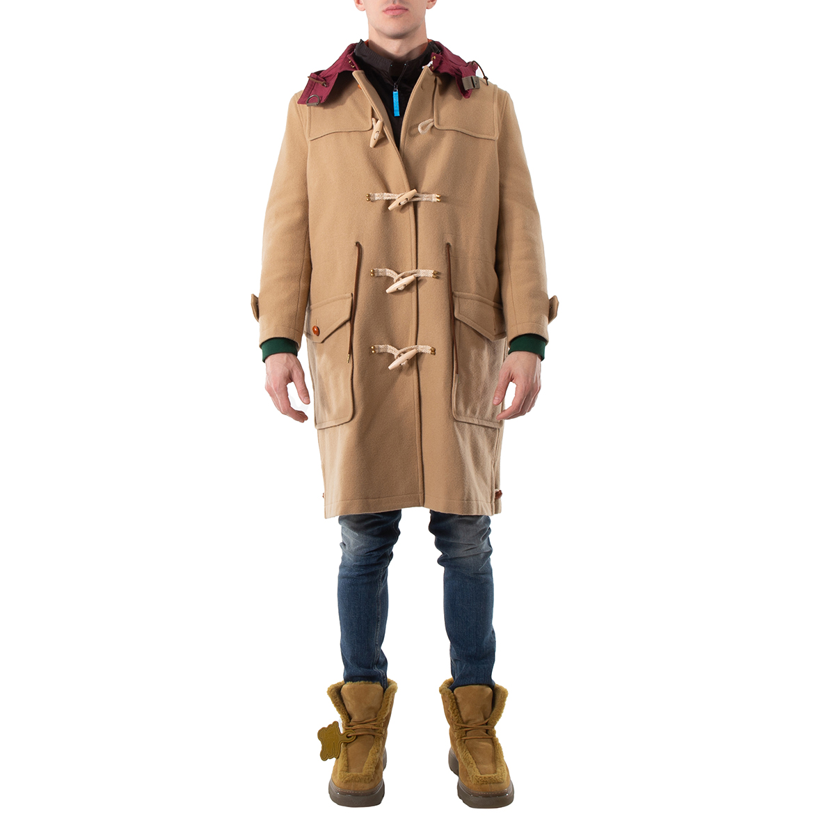 Kolor Beacon Men's Camel Hooded Duffle Coat, Brand Size 2 (Medium ...