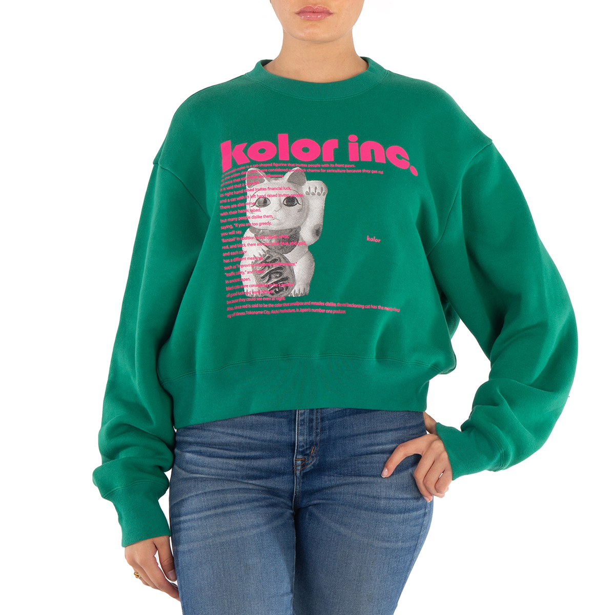 Kolor Ladies Green Logo-Print Cotton Sweatshirt, Brand Size 3 (Large ...