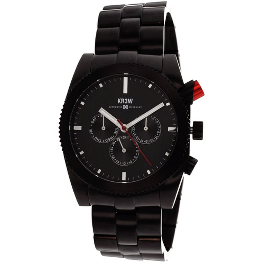 Kr3W Redrum Automatic GMT Black IP Stainless Steel Men's Watch K1342B ...