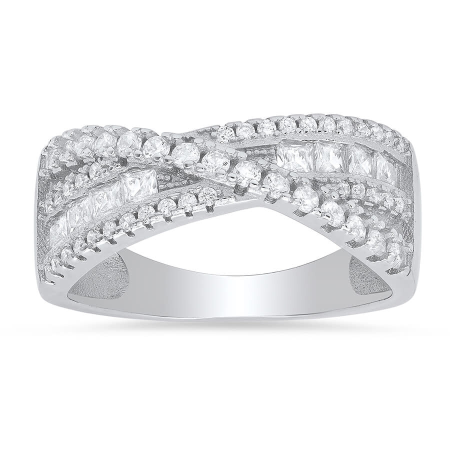 Kylie Harper Sterling Silver Cubic Zirconia CZ Crossover Ring 06-057-DSR6 - Jewelry, Rings ...