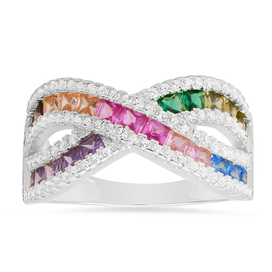 Kylie Harper Sterling Silver Princess-cut Multi-color Crossover Highway ...
